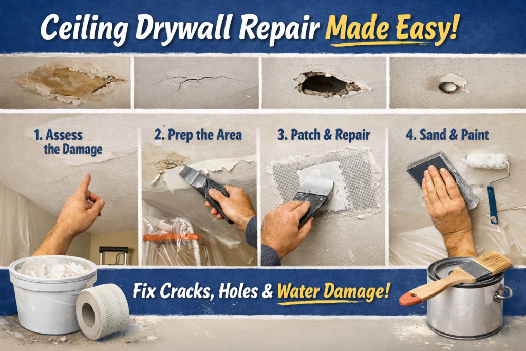 Ceiling Drywall Damage? Here’s How to Easily Repair It - Shop the ...
